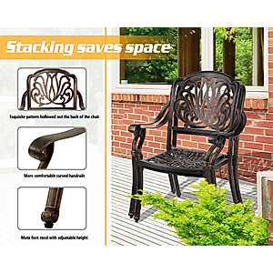 TITIMO 5-Piece Outdoor Patio Dining Set,All-Weather Cast Aluminum Furniture Conversation Set Includes 4 Chairs and 1 Square Table with Umbrella Hole for Patio Garden Deck, Blooming Flower Design