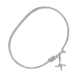 6 1/4 inch Oval Eye Hook Bangle Bracelet w/St. Brigid Cross in Sterling Silver