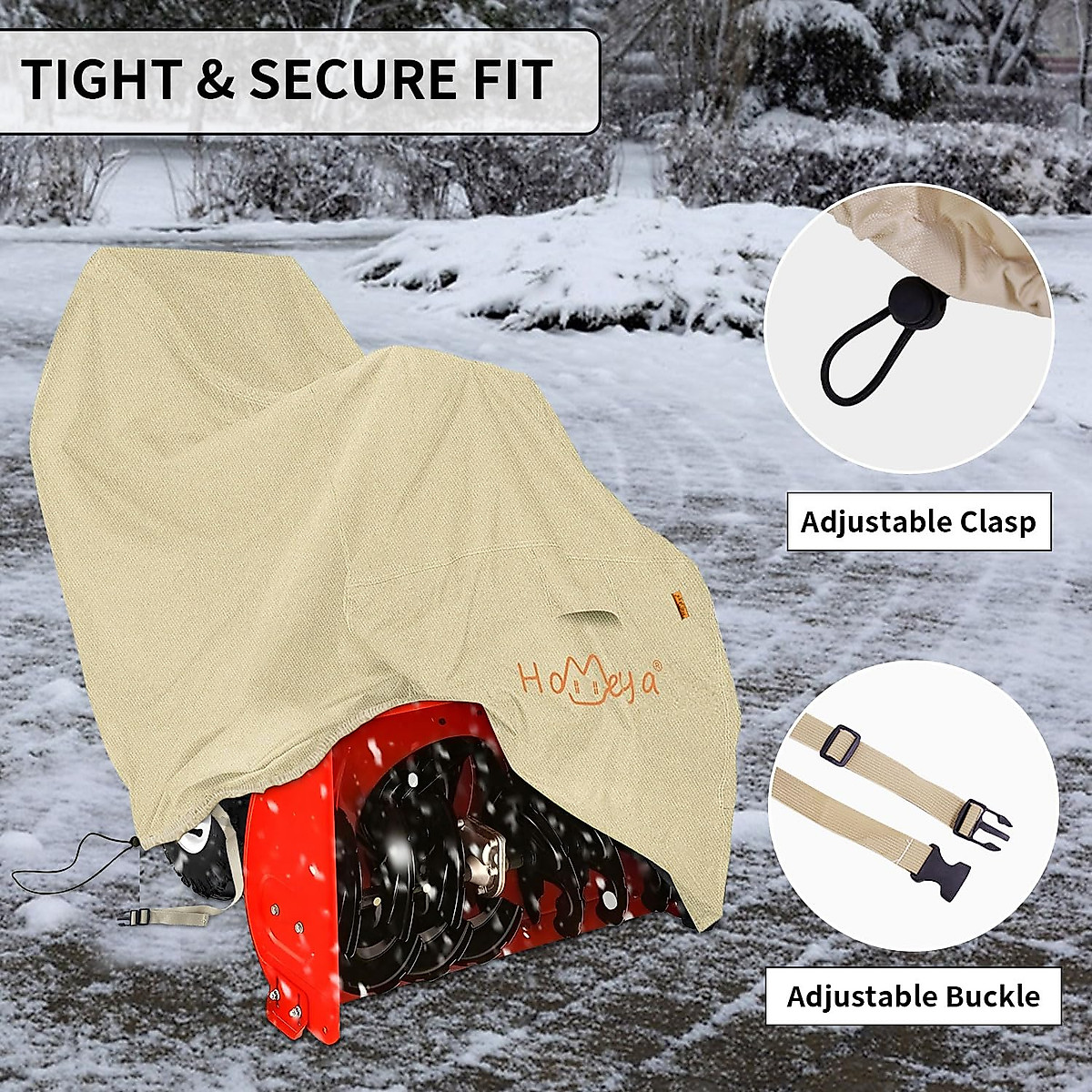 Heavy Duty 600D Oxford Fabric Snow Blower Cover - All Weather Premium Waterproof Dustproof UV Protection - Fit Most Electric Two-Stage Snow Blowers (51.2" L x 33.1" W x 40.2" H)