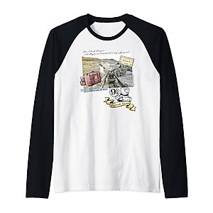 Harry Potter Hogwarts Express Flying Ford Anglia Raglan Baseball Tee