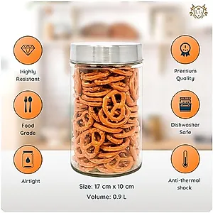 LG Luxury & Grace Set of 2 glass jars, 0.9 L (17 x 10 cm). Borosilicate glass jar. Glass jar with threaded lid in 304 stainless steel.