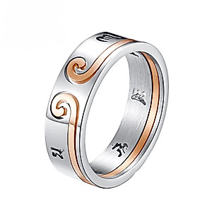 JUNTEN Promise Ring for Couples Set Stainless Steel Buddhist Sanskrit Mantra Bands Sun Wukong Ring Lover Rings Size 9