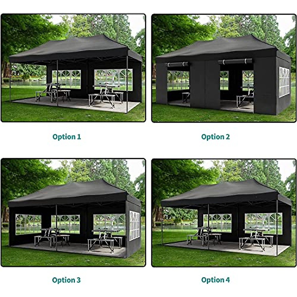 JOINATRE S-69 10'x20' Heavy Duty Pop Up Canopy Tent, Commercial Instant Canopy with Sidewalls, Outdoor Canopy Tent with 4 Sand Bags & Roller Bag, Waterproof Tent for Patio, Backyard, Garden, Black