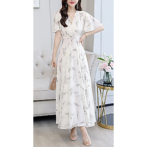LAI MENG FIVE CATS Women's Elegant Floral Print Button up Casual A-line Flowy Maxi Dress