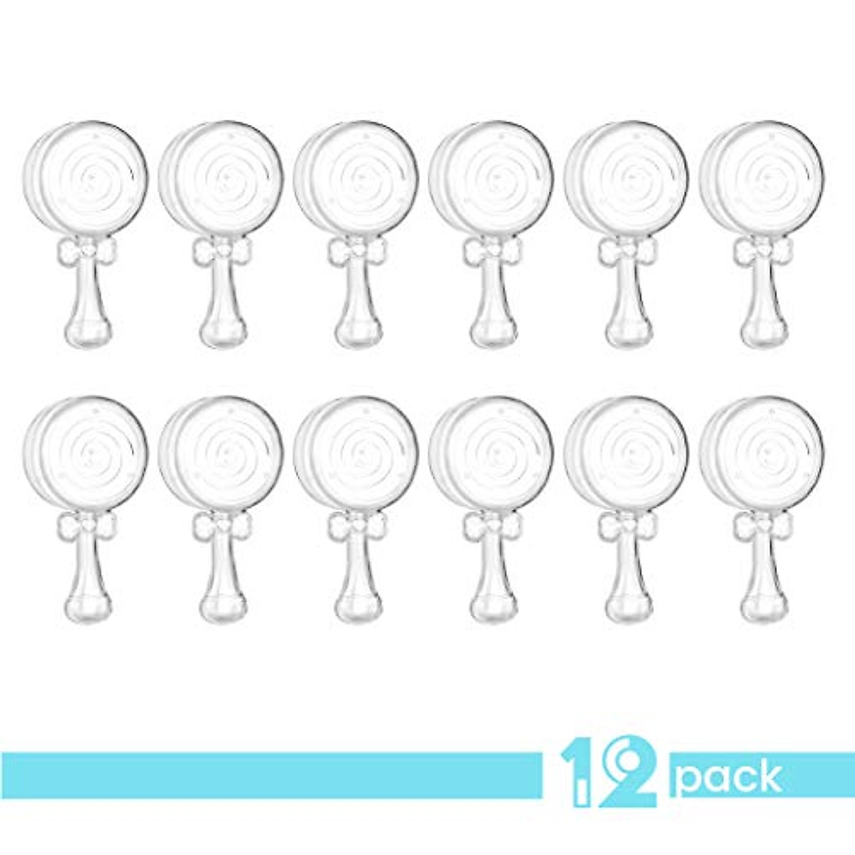 Hammont Baby Rattle Shaped Acrylic Candy Boxes - 12 Pack - 4.01"x1.88"x1.07" - Perfect for Weddings, Birthdays, Party Favors and Gifts | Designer Cute Clear Lucite Plastic Treat Containers