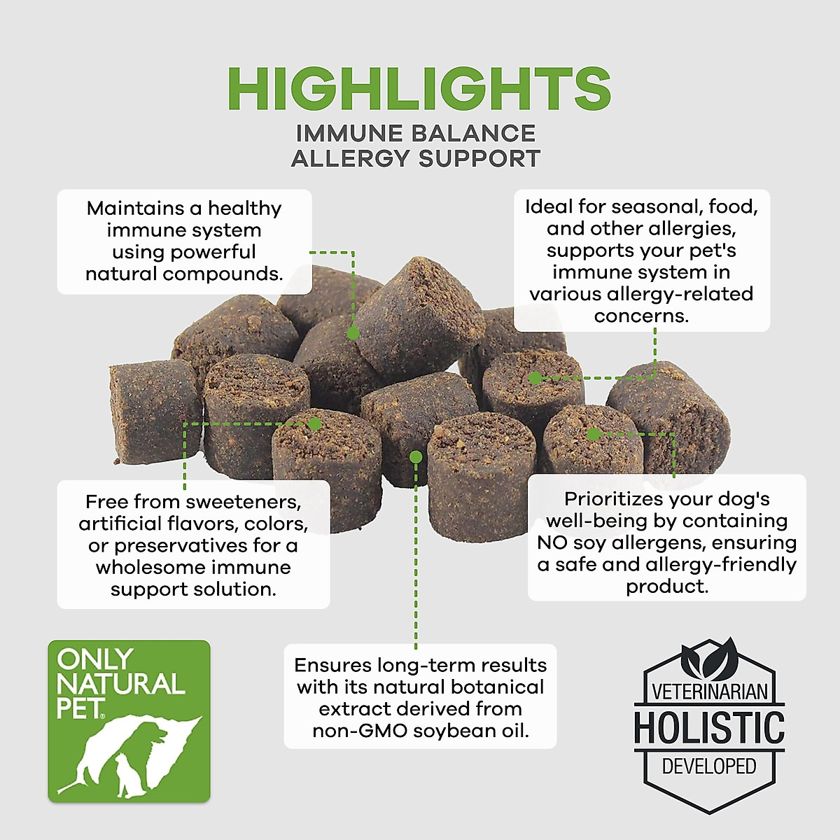 Only Natural Pet Immune Balance - Immunity Booster for Itchy Skin Licking & Scratching w/Phytosterols for Seasonal or Food Allergies Vitamin Supplement for Healthy Dogs & Cats - 60 Soft Chews