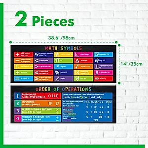 Math Symbols Poster, 2 PCS Large Math Symbols Order of Operation Mathematics Bulletin Board Banner Wall Decor for Primary Middle High School Classroom (Poster Tube Package)