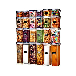 Airtight Kitchen Food Storage Containers with Lids, 24 pcs Organize Your Kitchen and Pantry With Our Canisters for Cereal, Dry Food, Flour and Sugar, BPA Free, Includes 24 Labels