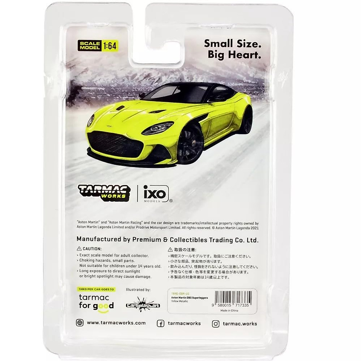 DBS Superleggera Yellow Metallic with Black Top Global64 Series 1/64 Diecast Model Car by Tarmac Works T64G-004-LG