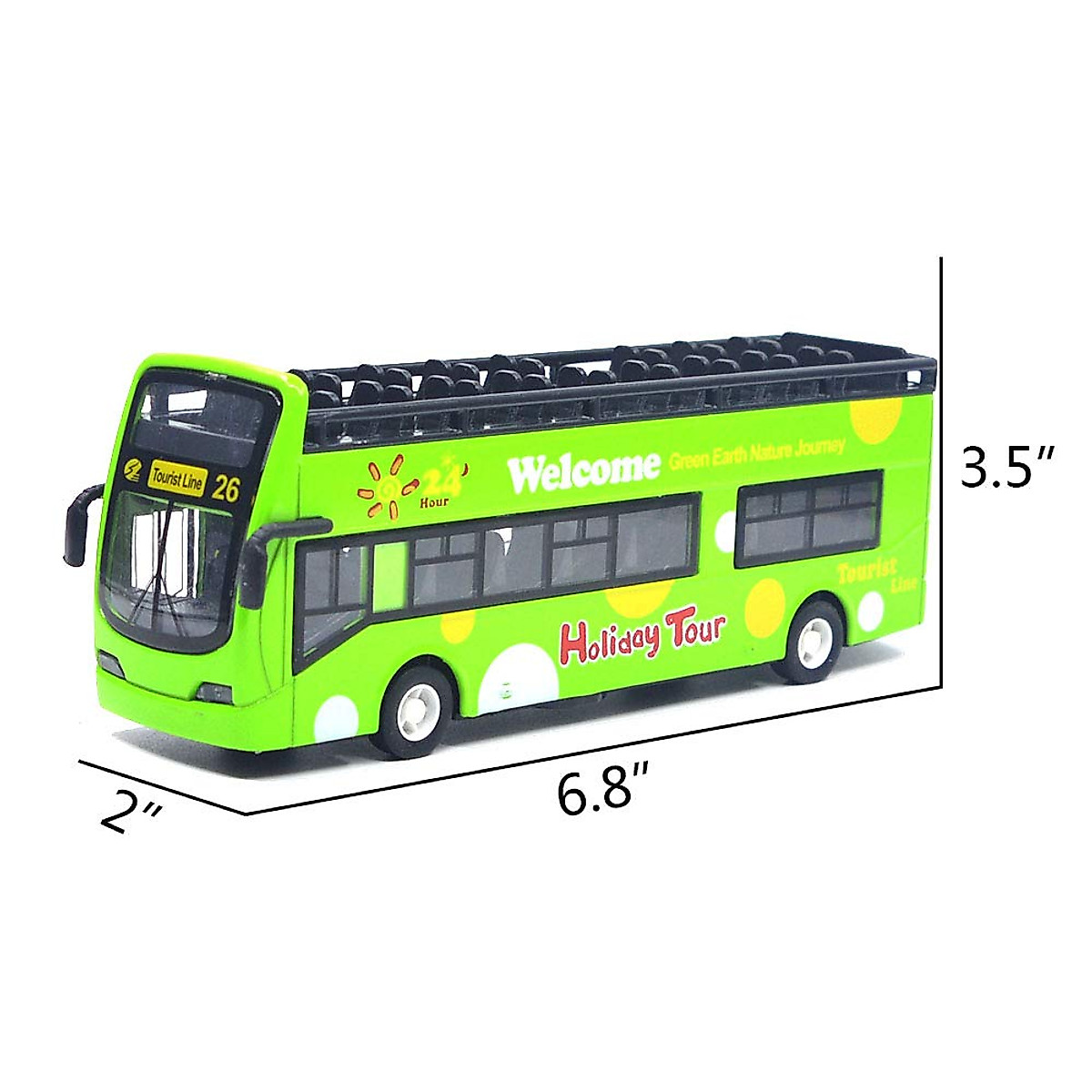 Ailejia City Bus Sightseeing Double Decker Bus Model Open Top Pull Back Vehicles Toy Die Cast Pull Back Vehicles Mini Model Car Lights and Music (Green)