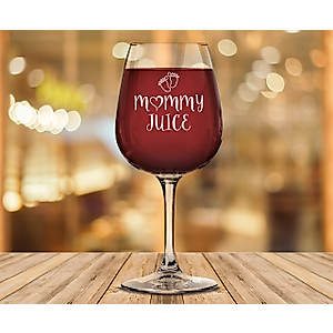 Mommy Juice Funny Wine Glass - Wine Gifts for Women, New Mom, Daughter - Best Wife Gifts from Him, Husband, Kids - Fun Novelty Gag Birthday Present Idea - Mom Wine Glass for Mother, Friends, Her