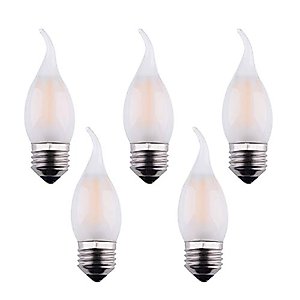 OPALRAY C35 4W(40W Incandescent Equivalent) LED Candelabra Bulb, LED Filament Light, Normal E26 Base, 2700K Warm White Light, Dimmable, Frosted Glass, Flame Tip, 5 Pack