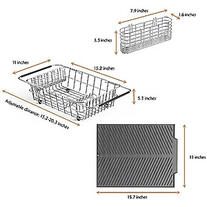 YEECOPON Dish Rack in Sink, Expandable Over The Sink Dish Drying Rack with Utensil Holder and Silicone Drainage pad (Medium + 16" Silicone pad)