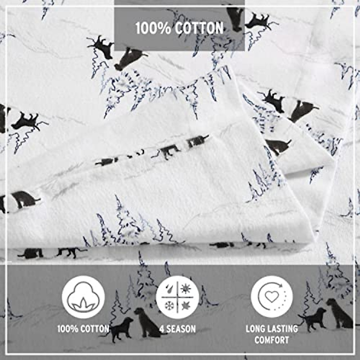 Eddie Bauer - King Sheet Set, Warm Breathable Cotton Flannel Bedding with Deep Pockets, Brushed for Extra Softness, Cozy Home Decor, Oeko-Tex Certified (Dog Friends White, King)