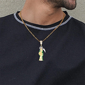 GXLYFG Santa Muerte Necklace Diamond 14K Gold Plated Santa Muerte Pendant Jewelry With Sickle Holiday Gift (Gold-255)