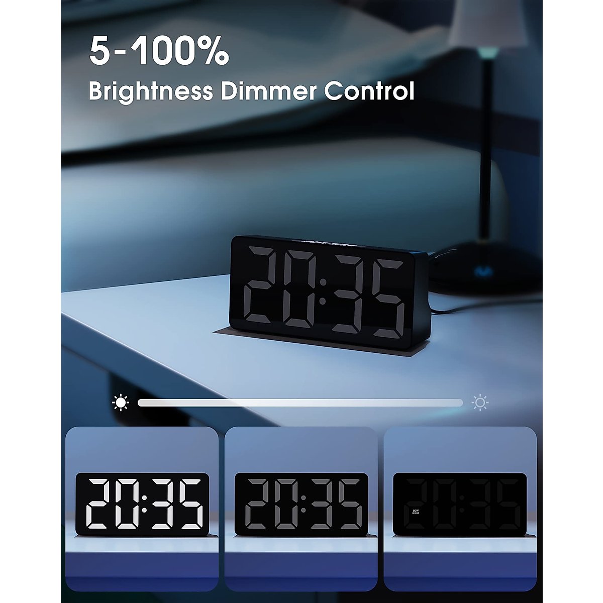 Mesqool Dynamic RGB Clock with Large Display Big Bold Numbers,Super Loud Alarm Clock for Bedroom,Heavy Sleepers,USB Charger,Snooze,Ambient Light,Dimmer,Small Bedside Desk Shelf Digital Clock for Teens