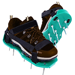 Ohuhu Lawn Aerator Shoes Free-Installation: Aeration Shoes for Men Women with Stainless Steel Shovel, Heavy Duty Spike Aerating Sandals Lawn Equipment Tool with Hook & Loop Strap for Yard Patio Garden