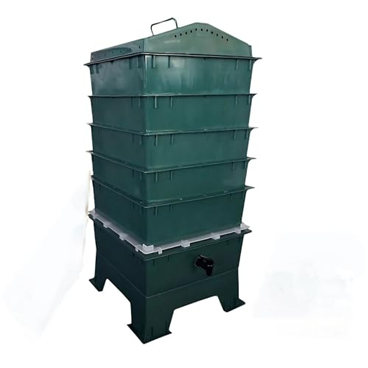 VermiHut 5-Tray Worm Compost Bin, Dark Green with Free Worm-Saver Tray