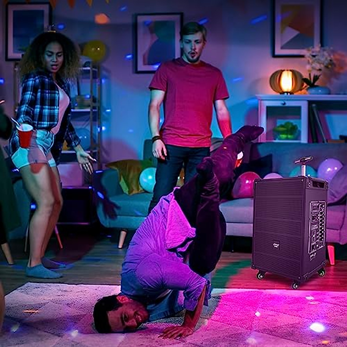 Pyle 12'' Portable Wireless Bluetooth Speaker System - Built-in Rechargeable Battery, Wireless Microphone, USB/Micro SD/FM - 80 Watt - FM Radio with Digital LED Display, PWMA1299A