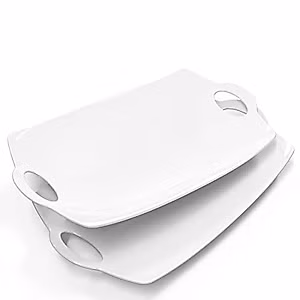 LAUCHUH Serving Platter with Handle Extra Large Porcelain Serving Tray Large Turkey Platter Perfect for Party Display 15.75-Inch, Dishwasher and Oven Safe, Set of 2, White