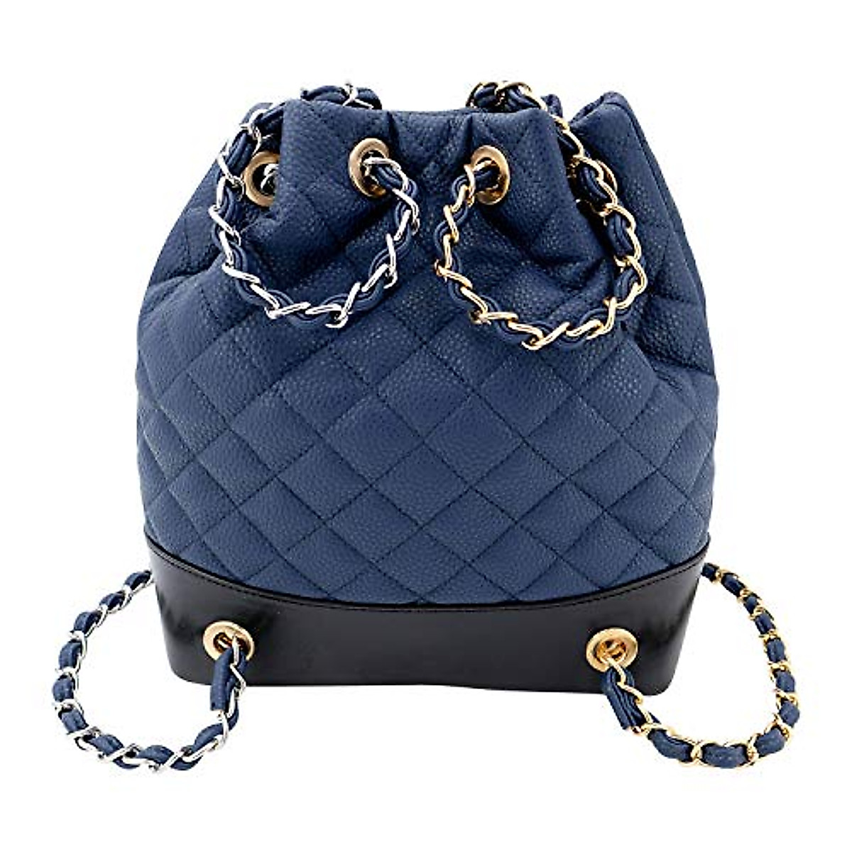 Womens Small Quilted Vegan Leather Hobo Backpack Satchel Fashion Casual Travel Shoulder Bags Crossbody Purse Daypacks Mini Bucket Bag (Navy)