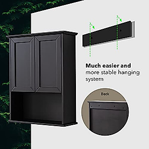 OONNEE Bathroom Wall Cabinet Black Wall Mounted Wood Medicine Cabinet, Over Toilet Storage Bathroom Cabinet with 2 Doors & Adjustable Shelf, Soft Hinge Wall Hanging Cabinet for Bathroom Laundry Room