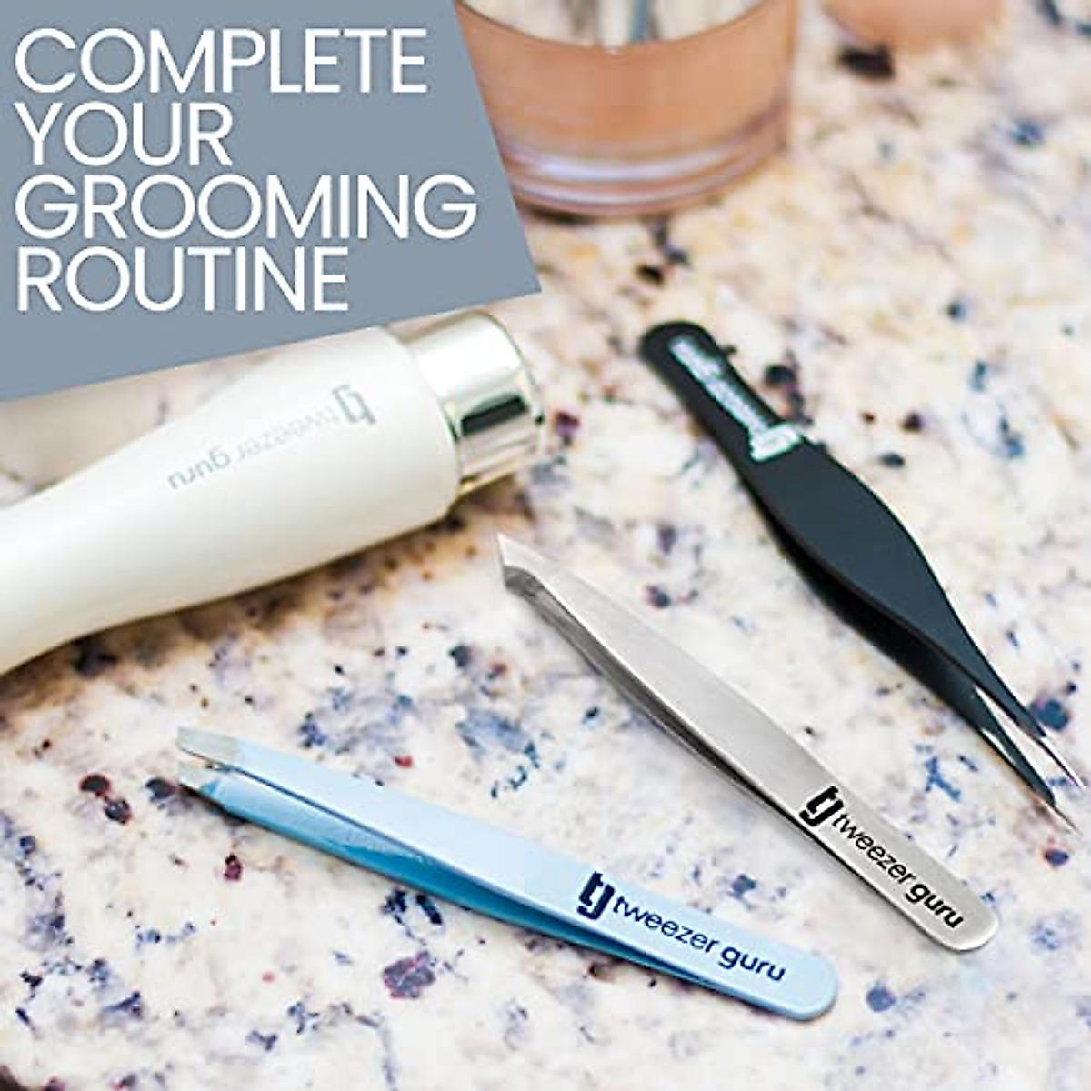 Tweezer Guru Eyebrow Tweezer Set for Women & Men - Professional Slant and Pointed Tweezers Set with Case - Precision Tweezers Kit for Facial Hair, Splinter and Ingrown Hair Removal (4 PC-W)