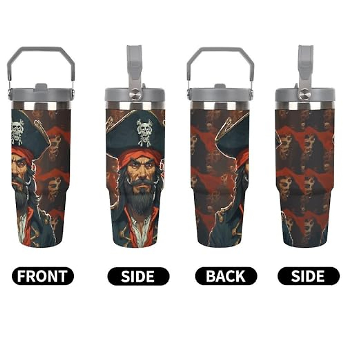 WITHSBKK 30oz Car Cup Pirate Captain Printed with Portable, Stainless Steel Travel Mug, Vacuum Insulated Tumbler And Straw, Leakproof for Car & Outdoor, UV Printed Design