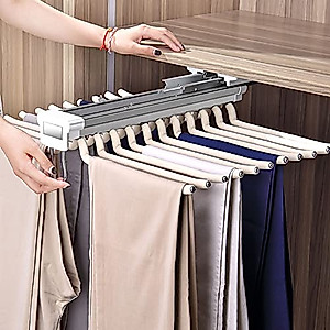 RSTJ-Sjef Closet Pull Out Trousers Rack with Silent Double Rail, 22 Arms Aluminum Alloy Pants Hanger Bar Clothes Organizers-for Jeans, Pants, Trousers, Ties, Scarf Storage,Black