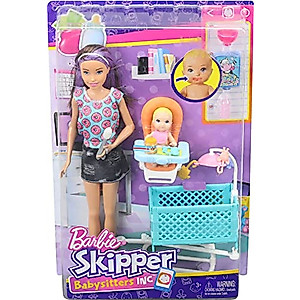 Barbie Skipper Babysitters Inc Dolls & Accessories, Set with Skipper Doll, Color-Change Baby Doll, High Chair & Crib