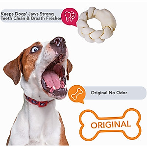 ICROKUS Natural Braided Rawhides for Dogs - Rawhide Dog Treats Digestible Braided Dog Chews Rings - Free Range Grass Fed Dog Treat Donut 5 inches Set of 3 Units (No Odor)