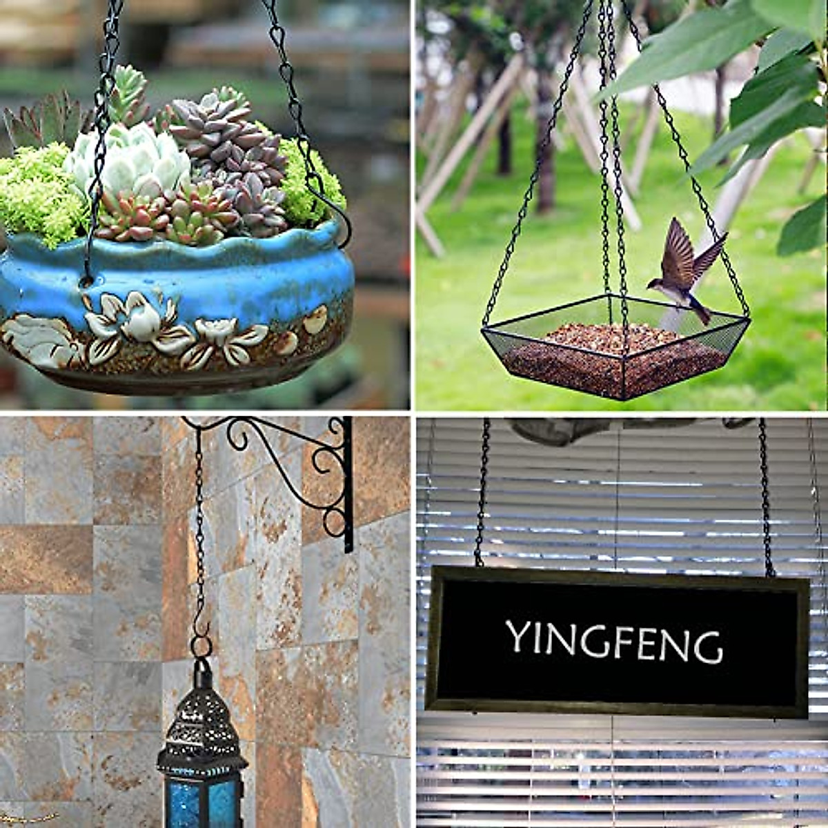 YINGFENG 10 Pack 9.5 Inch Black Hanging Chains, Garden Plant Hangers, for Hanging Bird Feeders, Billboards, Chalkboards, Basket, Planters, Lanterns, Wind Chimes and Decorative Ornaments Etc