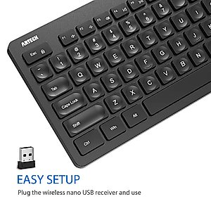 Arteck 2.4G Wireless Keyboard Ultra Slim Full Size Keyboard with Numeric Keypad and Media Hotkey for Computer/Desktop/PC/Laptop/Surface/Smart TV and Windows 11/10/ 8/7