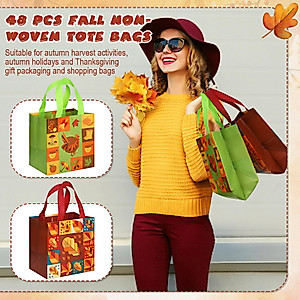 Sanwuta 48 Pcs Fall Non Woven Tote Bags Thanksgiving Party Bags with Handles Waterproof Autumn Treat Favor Bag Pumpkin Goodie Bag Gift Candy Bags Thanksgiving Party Favor Supplies (Simple Style)