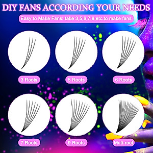 Halloween Neon Color Eyelash Extensions Halloween Party Makeup Eyelashes UV Curl Mix Colored Lash Extension Glow in The Dark Lash Extensions, Mix Color (Multicolored,15-20 mm)