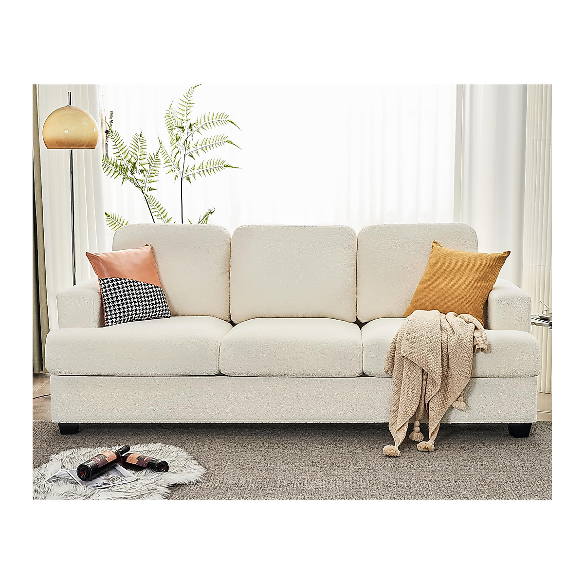 HOWE Couch, Comfy Sofa Couch with 24" Extra Deep Seats, Offwhite Modern Sofa- 3 Seater Sofa Couch for Living Room Apartment Lounge, Bouclé