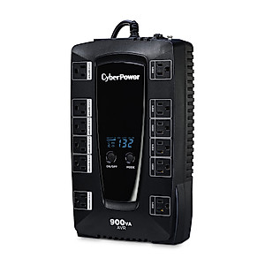 CyberPower AVRG900LCD Intelligent LCD UPS System, 900VA/480W, 12 Outlets, AVR, Compact