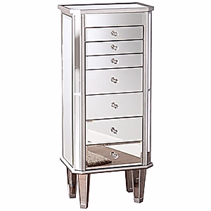 SEI Furniture Mirrored Jewelry Armoire Southern Enterprises Margaux MirroredArmoire, Silver, (AMZ2157SJ)