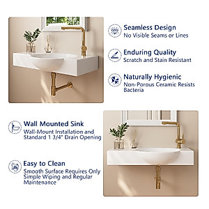 DeerValley Wall Mount Sink,30"x18" Bathroom Vessel Sink,White Ceramic Bathroom Sink,Wall Hung Sink with Right Side Faucet Mount