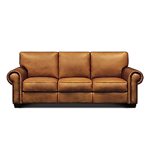Pemberly Row Top Grain Hand Antiqued Leather Sofa in Tan Brown