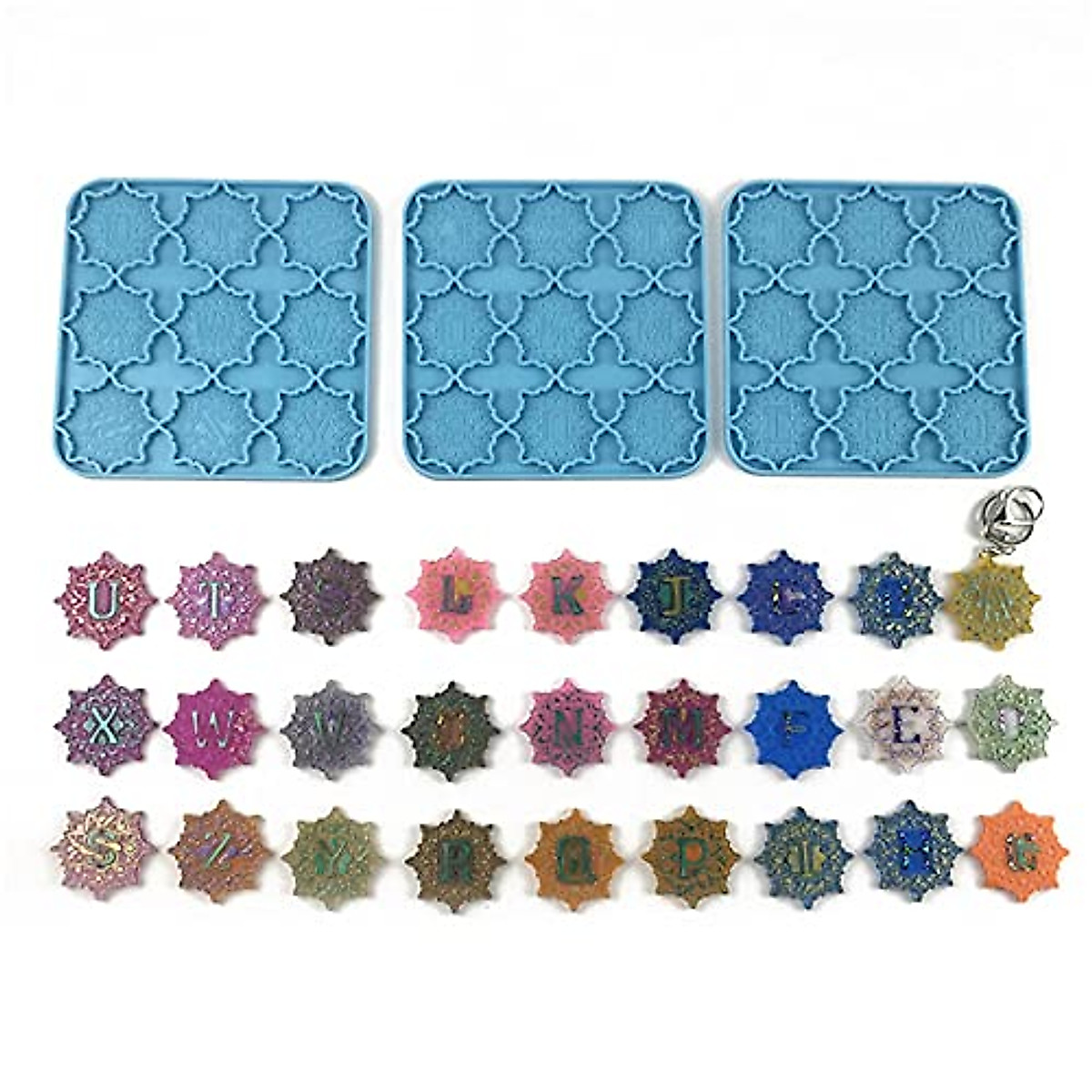 Letters Molds Resin 26 Molds Keychain Alphabet Molds Silicone for Resin Molds Home DIY Rolling Tray Cover (Blue, One Size)