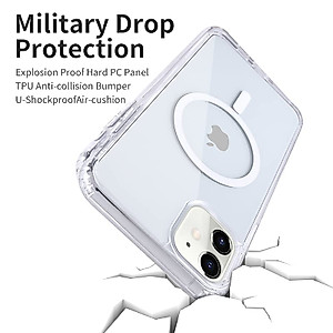 Gyizho Strong Magnetic Clear for iPhone 11 Case [Compatible with MagSafe] [Military Grade Drop Tested] Shockproof Protective Slim Thin Phone Cover 6.1 Inch Clear