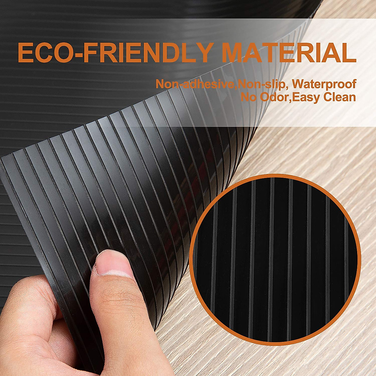 SinhRinh Drawer and Shelf Liner, 12IN x 20FT Non Slip Non Adhesive Cabinet Liner for Kitchen and Desk - Black Ribbed