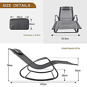 WeCooper Zero Gravity Rocking Chair, Patio Chaise for Indoor and Outdoor, Wavy Lounge Chair for Yard and Patio, Removable Headrest, Black and Silver, Twin Pack