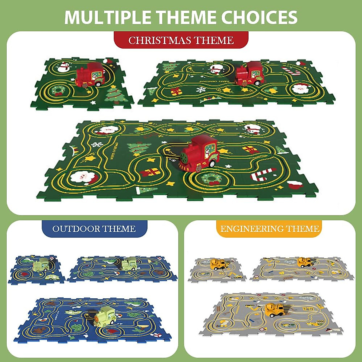 DIY Assembling Electric Trolley,2024 New Christmas Toddler Puzzle Track Play Set with Vehicles,Children's Educational Puzzle Track Car Play Set for Kids (4 * Puzzle Tracks, Vehicle#A)