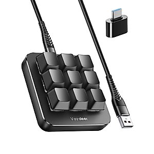 Vaydeer One-Handed Mechanical Keyboard Support NKRO, Hotkeys, One-Click Start,9 Fully Programmable Keys with Floating Window and Macro Multifunctional Keypad for iOS,Windows, Gift Idea for Him/Her