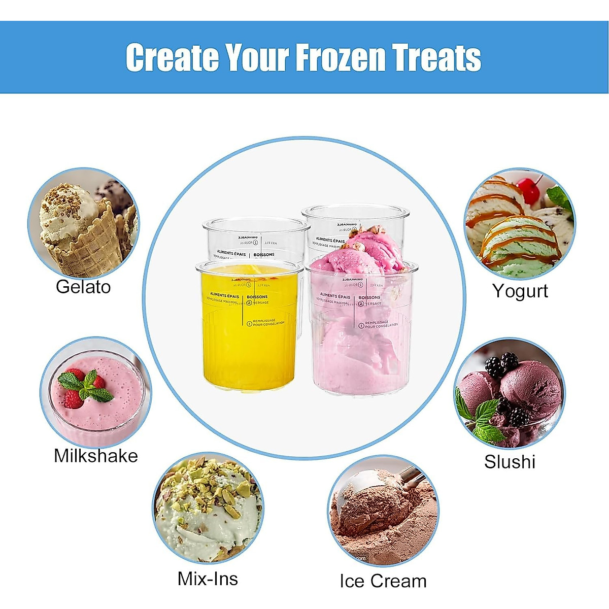 Containers Replacement for Ninja Creami Pints and Lids 4 Pack, Ninja Creami Deluxe NC501 NC500 Series Ice Cream Makers Containers, Reusable Creami Pint Containers with Leak Proof Lids, Dishwasher Safe