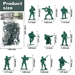 Wankko 2-Inch Plastic Army Men Action Figures, 10 Unique Sculpts, Pack of 100 (Green)