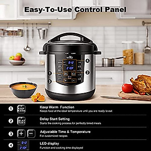 Willz 6-in-1 Multi-Use Programmable Pressure Cooker, Slow Cooker, Rice Cooker, Steamer, Sauté, & Food Warmer, 6 Qt, Stainless Steel