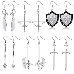 Fabbay 6 Pairs Gothic Earrings Gothic Jewelry Medieval Renaissance Dangle Earrings Sword Earrings Vampire Earrings Gothic Dangle Earrings Skull Axe Gothic Dagger Goth Earrings for Women, 6 Styles